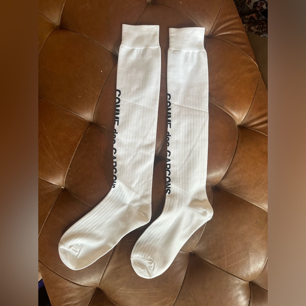 Comme Des Garons Cdg Knee High White Logo Socks - Gem